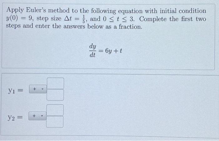 Solved Apply Euler's method to the following equation with | Chegg.com