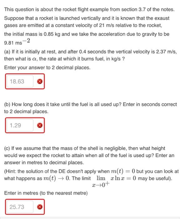 Solved This question is about the rocket flight example from | Chegg.com
