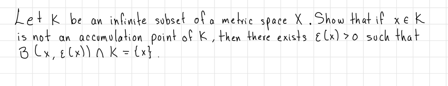 Solved Let K ﻿be an infinite subset of a metric space x. | Chegg.com