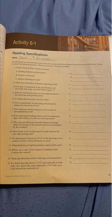 Solved Activity 6-1 Reading Specifications Name We LA ch . | Chegg.com