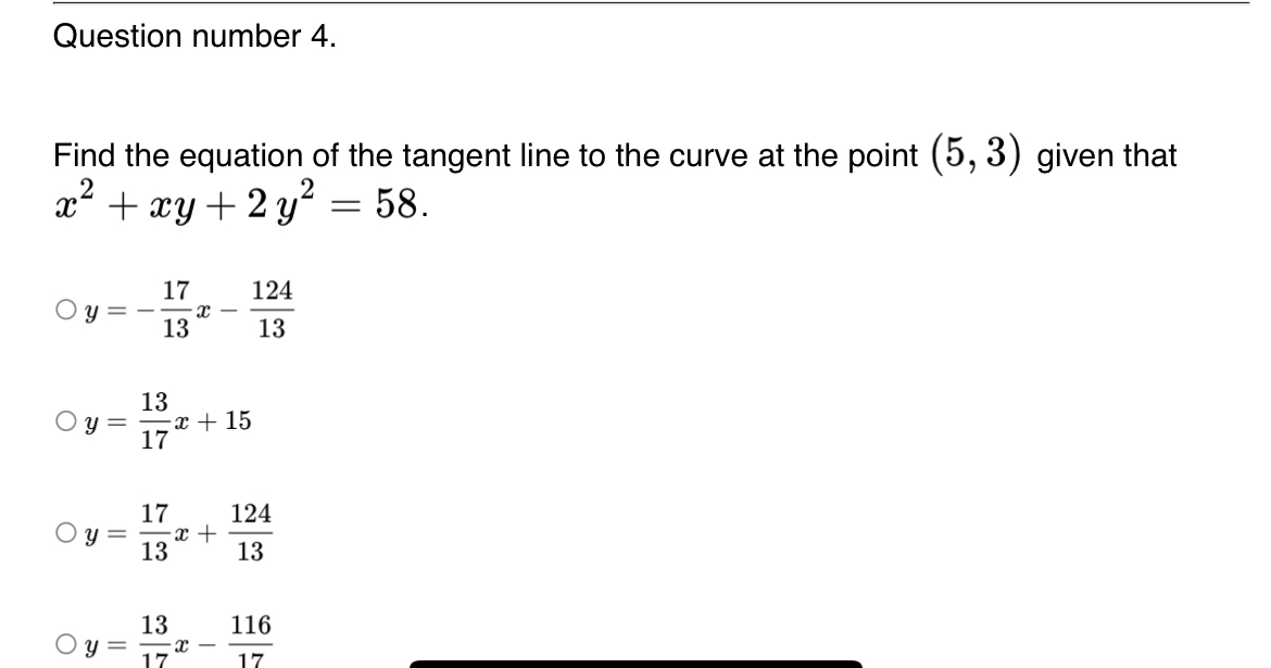 Solved Question number 4.Find the equation of the tangent | Chegg.com