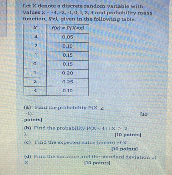 Solved Let X denote a discrete random variable with values x | Chegg.com
