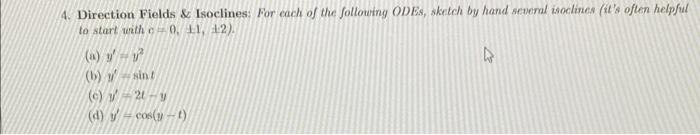 Solved 4. Direction Fields \& Isoclines: For cach of the | Chegg.com