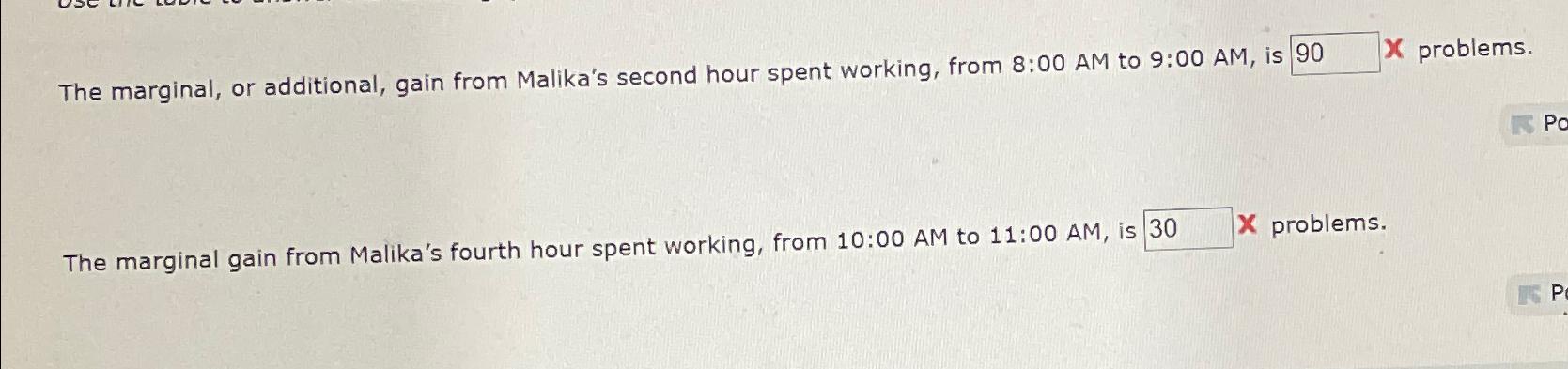 The marginal, or additional, gain from Malika's | Chegg.com