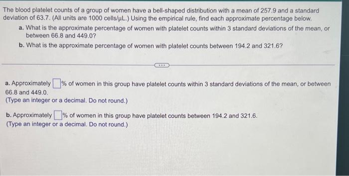 Solved The blood platelet counts of a group of women have a | Chegg.com