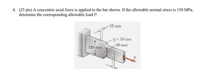 Solved 4. (25 pts) A concentric axial force is applied to | Chegg.com