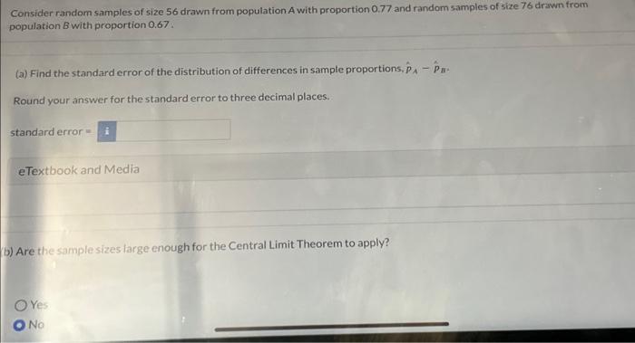 Solved Consider random samples of size 56 drawn from | Chegg.com