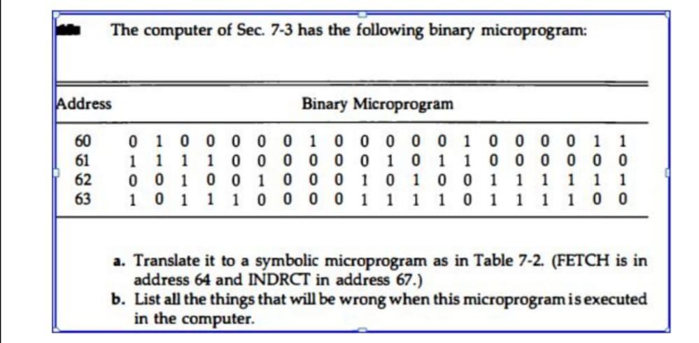 Solved The computer of Sec. 7-3 has the following binary | Chegg.com