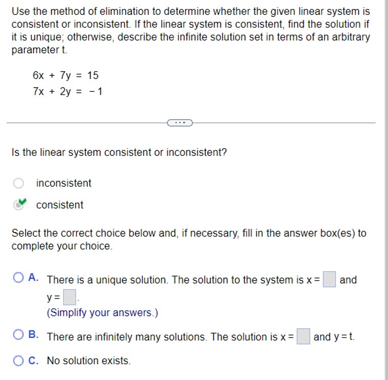 Solved Use the method of elimination to determine whether | Chegg.com