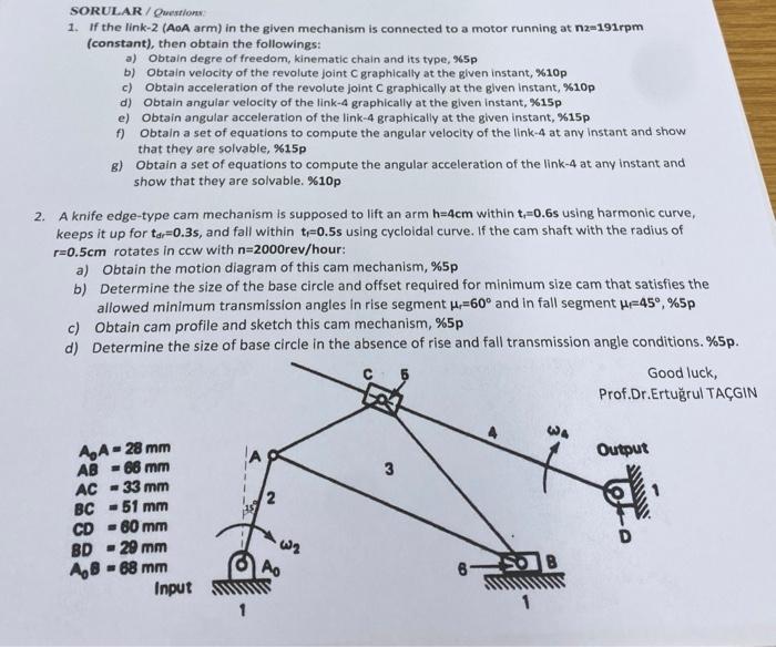 Solved SORULAR / Questions: 1. If the link-2 ( A∘A arm) in | Chegg.com