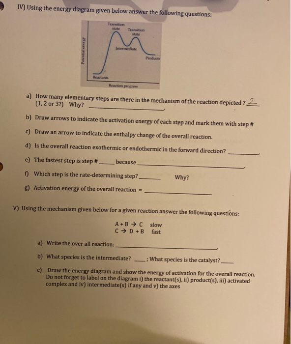 Solved IV) Using the energy diagram given below answer the | Chegg.com
