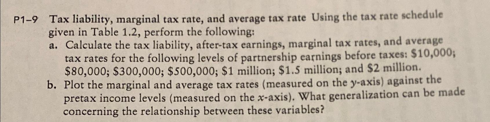 Solved P1-9 ﻿Tax liability, marginal tax rate, and average | Chegg.com