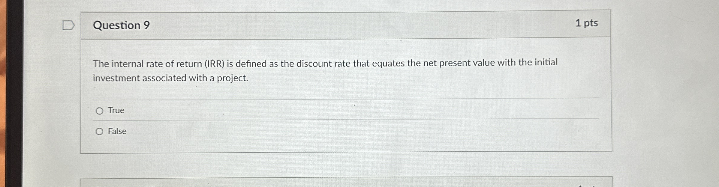 Solved Question 91 ﻿ptsThe internal rate of return (IRR) ﻿is | Chegg.com