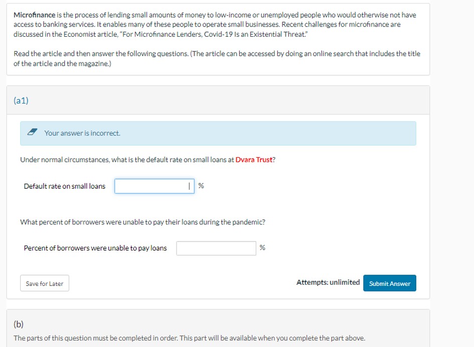 Solved Microfinance is the process of lending small amounts | Chegg.com