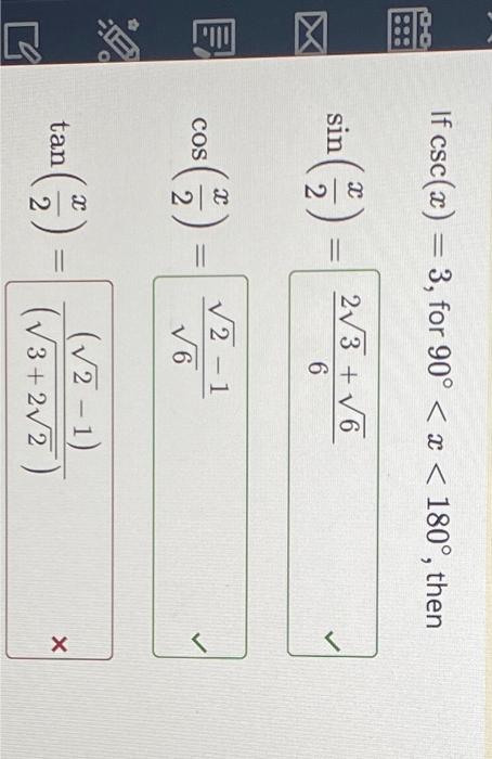 Solved If csc(x)=3, for 90∘ | Chegg.com