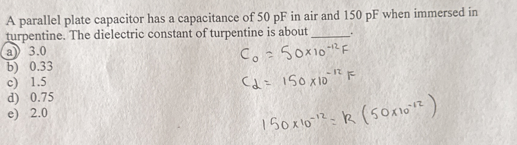 Solved A parallel plate capacitor has a capacitance of 50 | Chegg.com