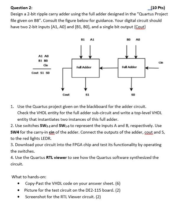 Solved Question 2 10 Pts Design A 2 Bit Ripple Carry 