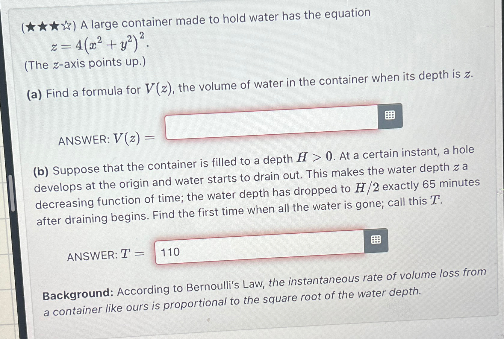 Solved (************) ﻿A large container made to hold water | Chegg.com
