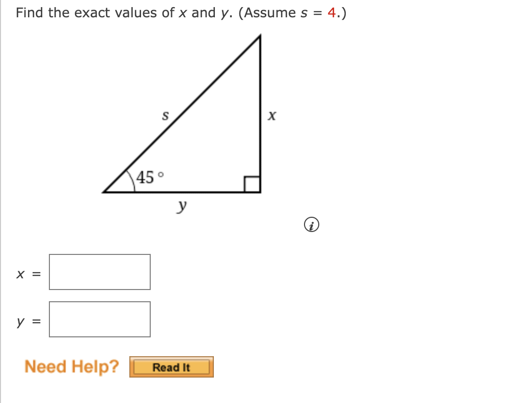 Find the exact values of x ﻿and y. (Assume | Chegg.com