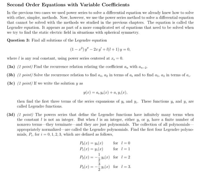 Solved Second Order Equations with Variable Coefficients In | Chegg.com