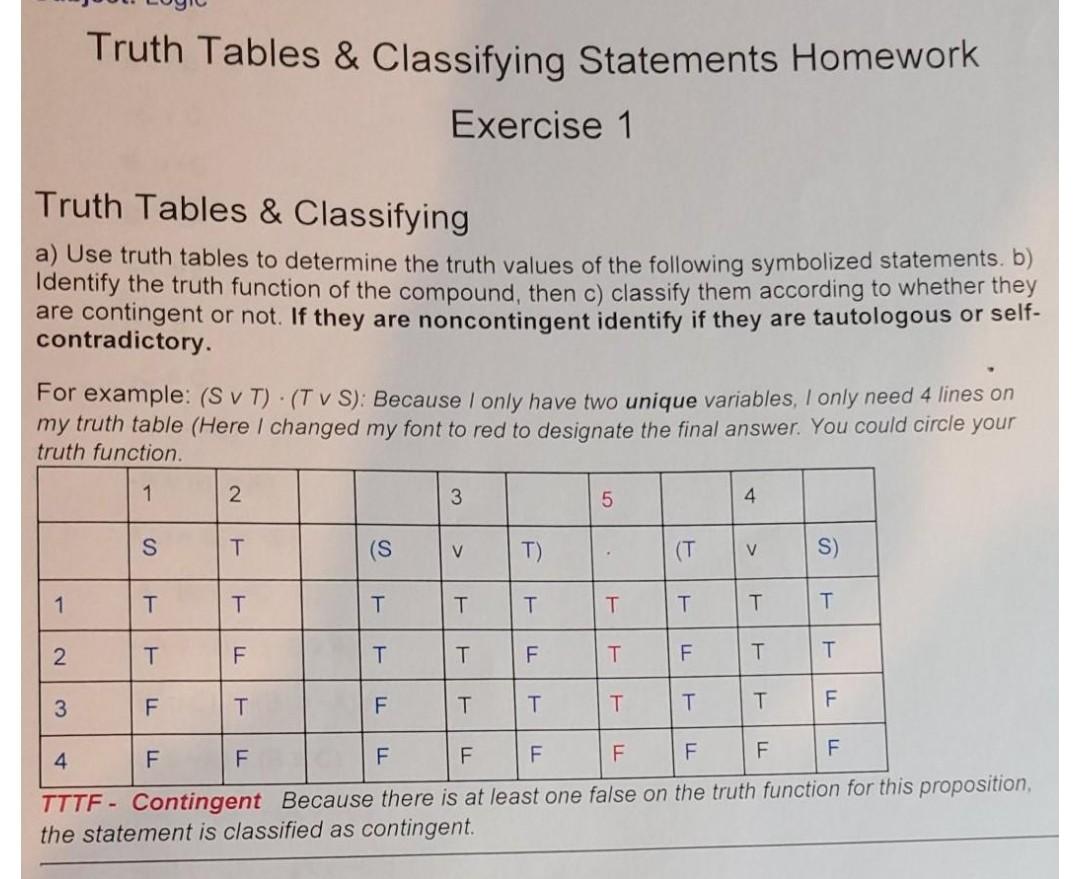 Solved Truth Tables & Classifying Statements Homework | Chegg.com