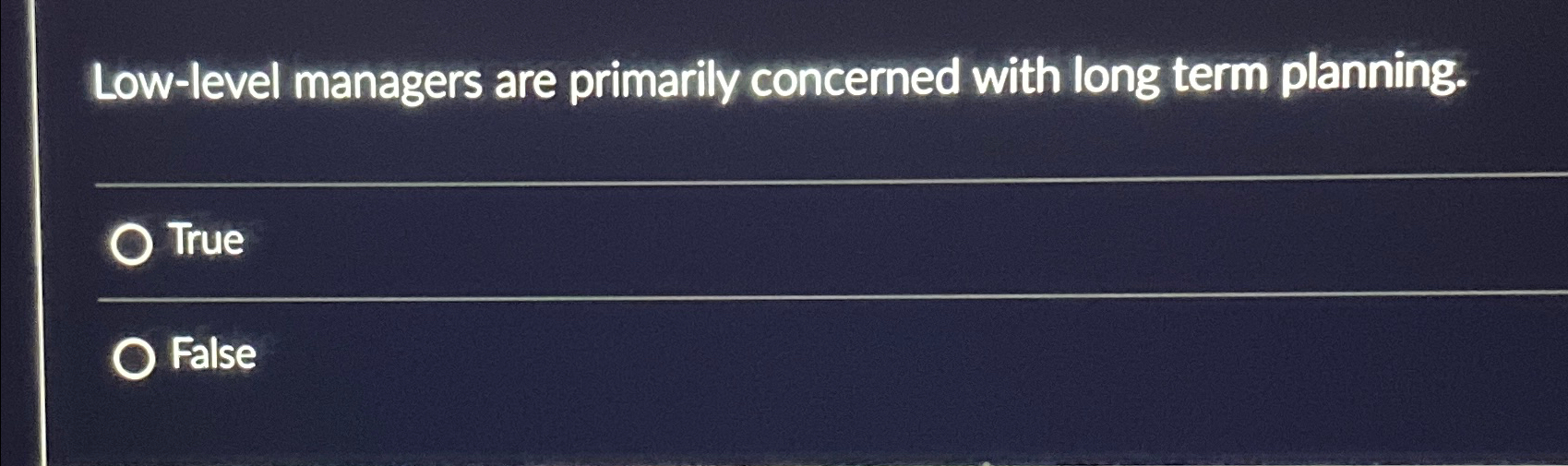 Solved Low-level managers are primarily concerned with long | Chegg.com