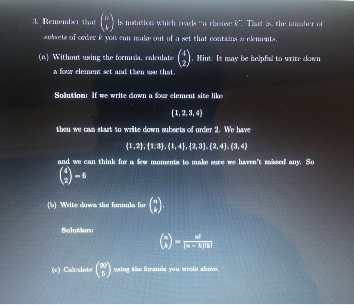 Solved 3. Remember that is notation which reads "n choose | Chegg.com