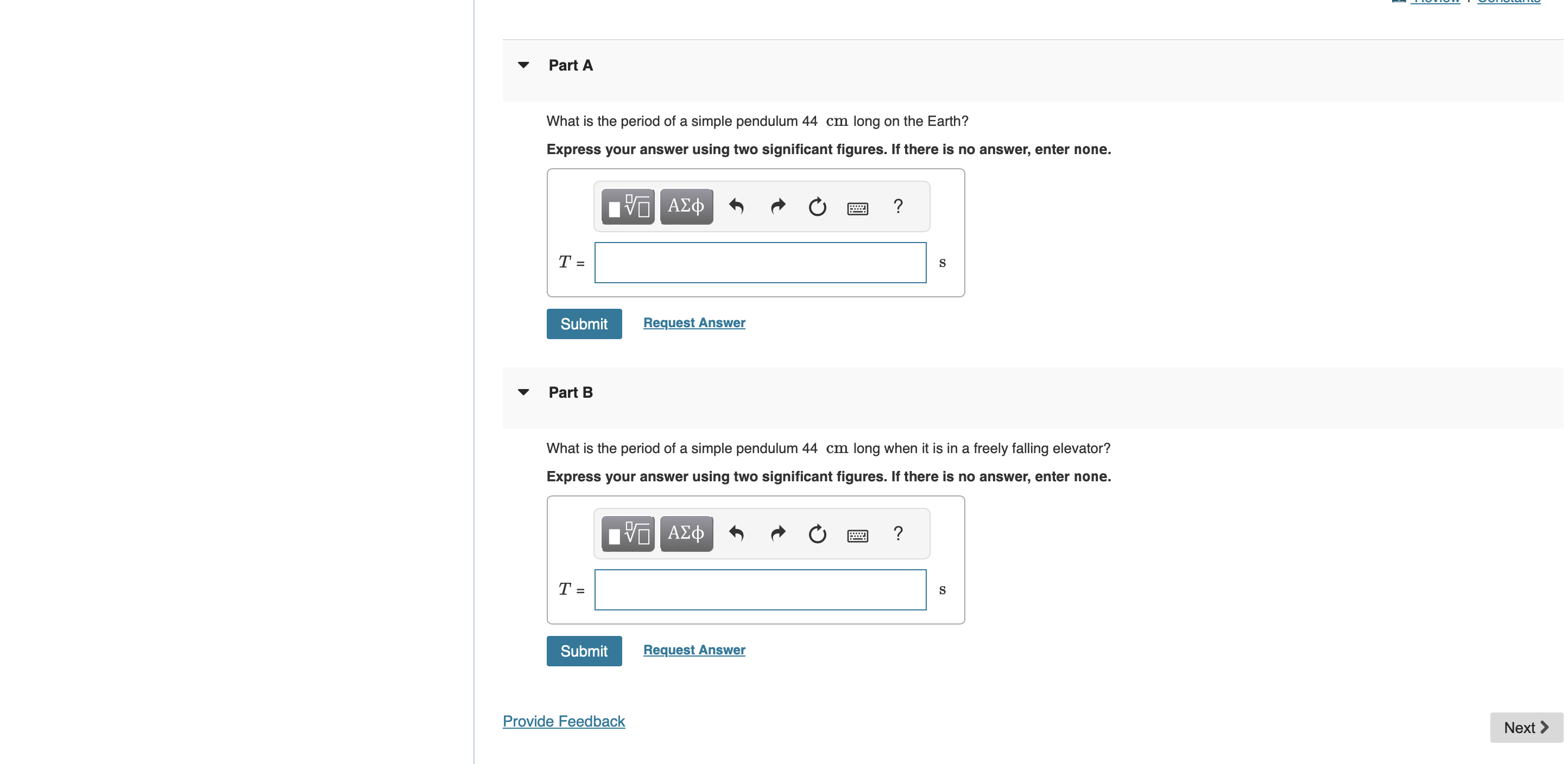 Solved Part AWhat is the period of a simple pendulum 44cm | Chegg.com
