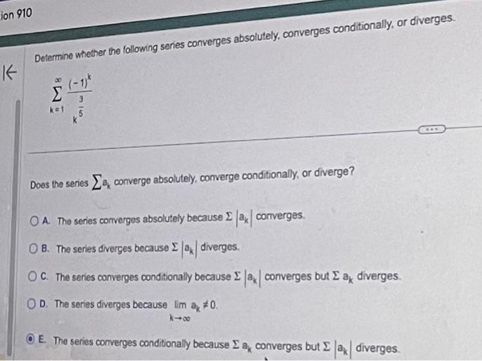Solved Determine whether the following series converges | Chegg.com