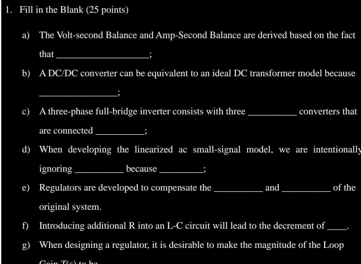 Solved 1. Fill in the Blank (25 points) a) The Volt-second | Chegg.com