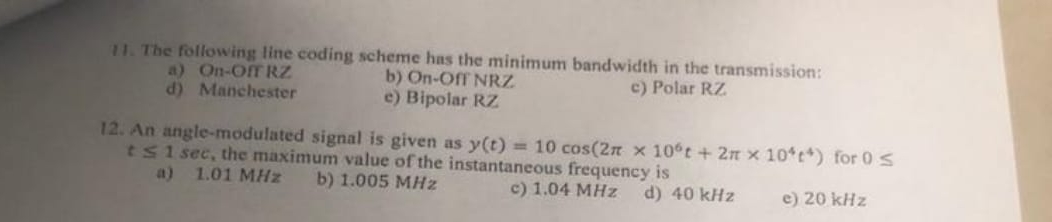 Solved The Following Line Coding Scheme Has The Minimum