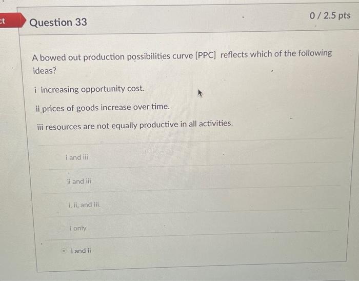 Solved 0/2.5 pts Et Question 33 A bowed out production | Chegg.com