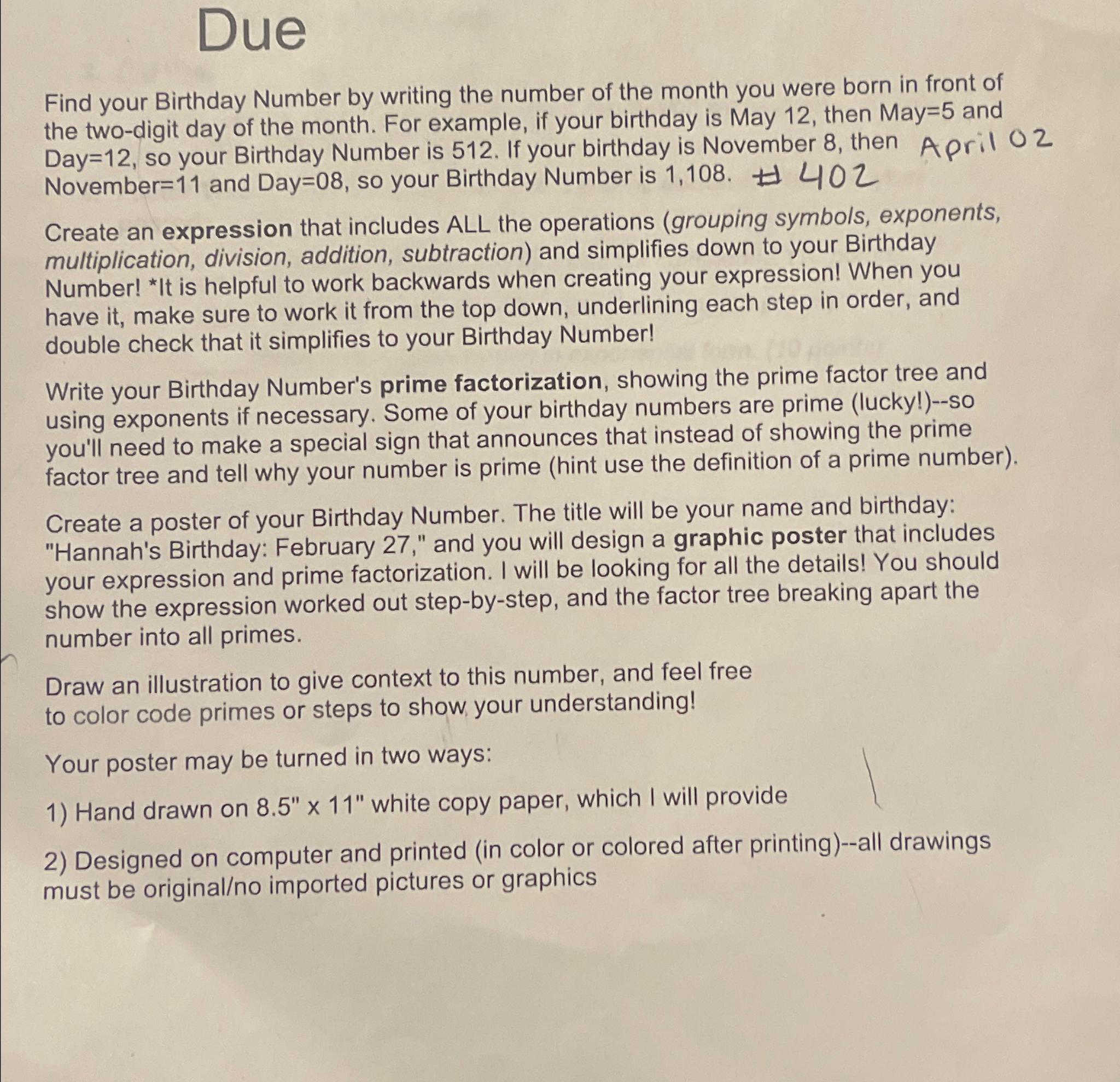 Solved DueFind your Birthday Number by writing the number of | Chegg.com