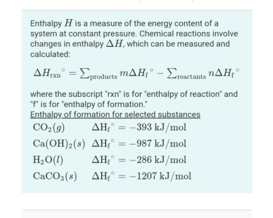 Solved Enthalpy H is a measure of the energy content of a | Chegg.com
