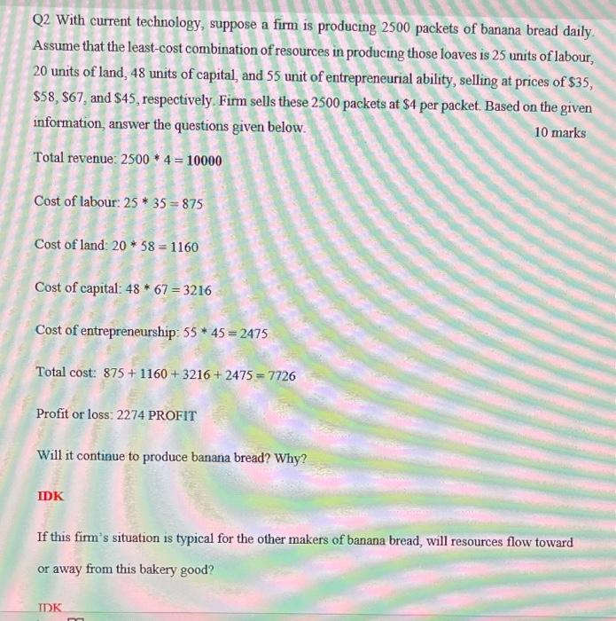 Solved Q2 With current technology, suppose a firm is | Chegg.com