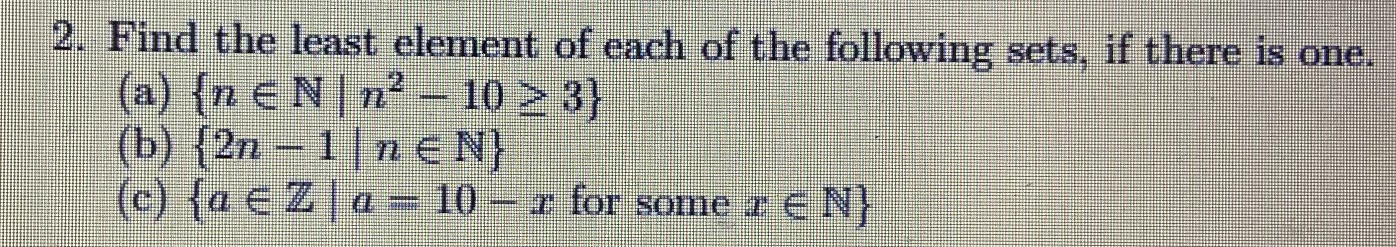 Solved Find the least element of each of the following sets, | Chegg.com