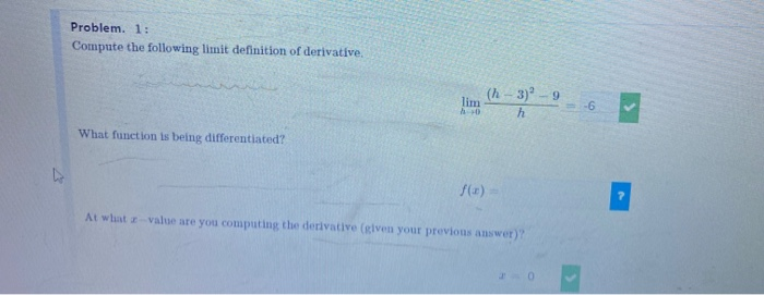 Solved Problem. 1: Compute the following limit definition of | Chegg.com
