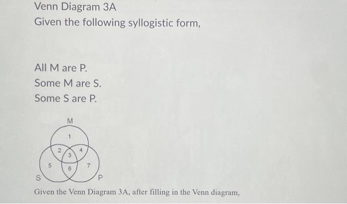 Venn Diagram 4 A Given the following syllogistic | Chegg.com Venn Diagram 4 A Given the following syllogistic | Chegg.com