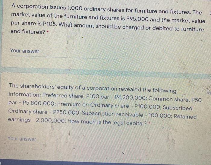 Solved A corporation issues 1,000 ordinary shares for | Chegg.com