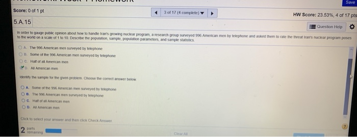 Solved Save Score: 0 of 1 pt 3 of 17 (4 complete) 5.A.15 HW | Chegg.com