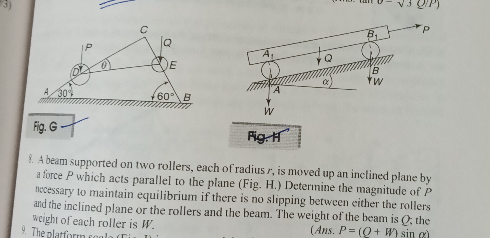 Solved A beam supported on two rollers, each of radius r, | Chegg.com