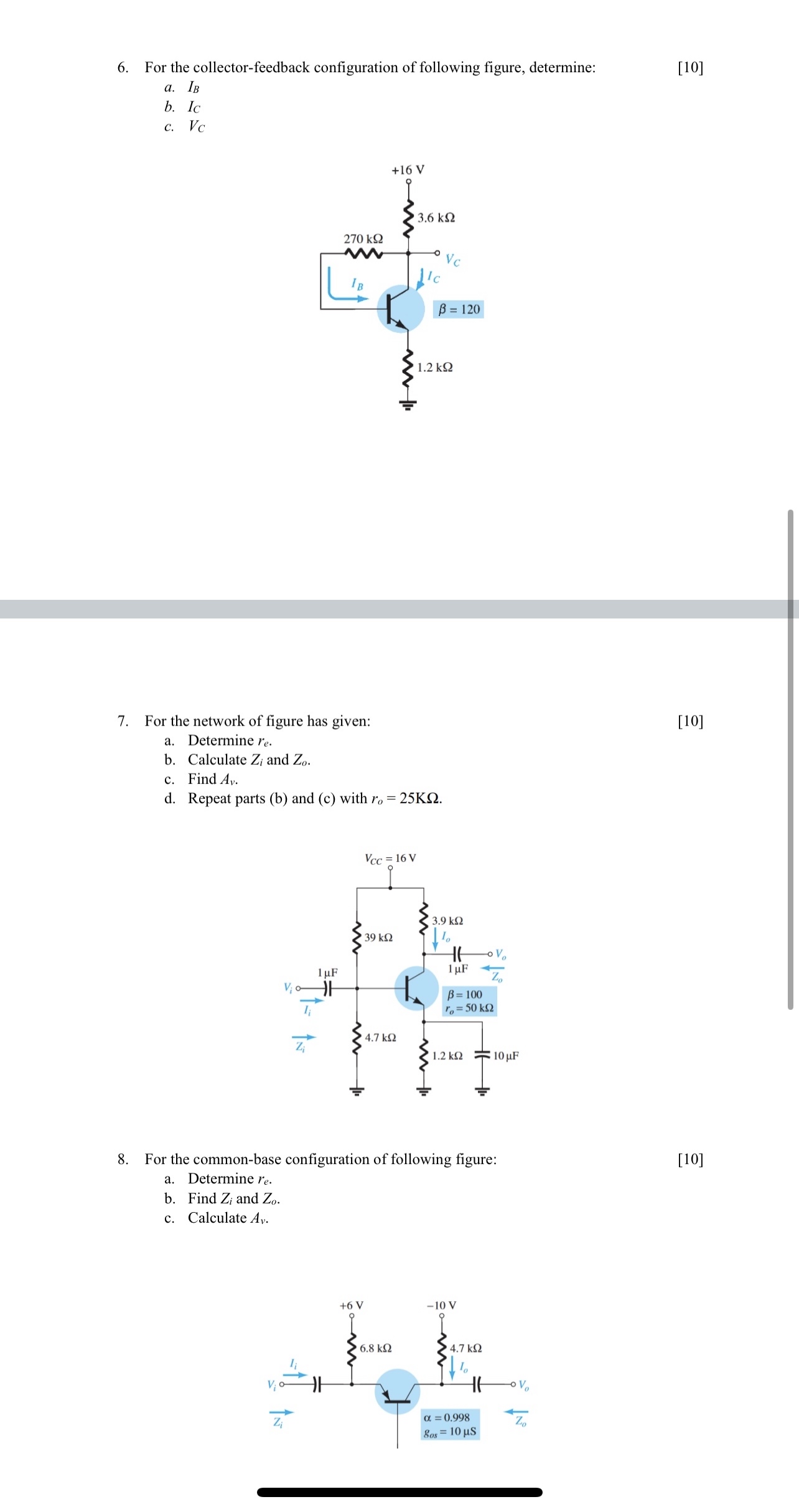 Solved For the collector-feedback configuration of following | Chegg.com