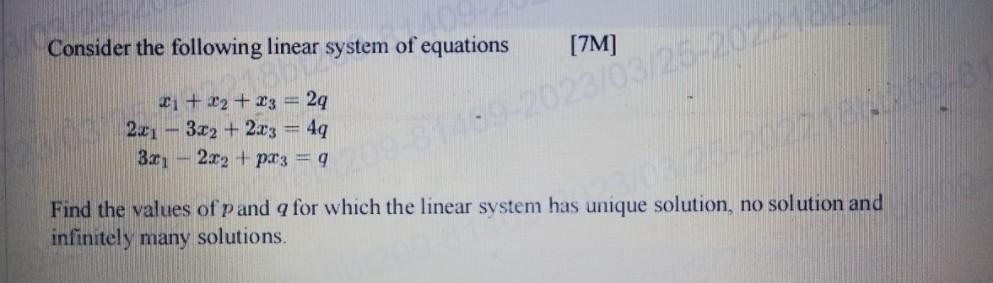 Solved Consider the following linear system of equations | Chegg.com