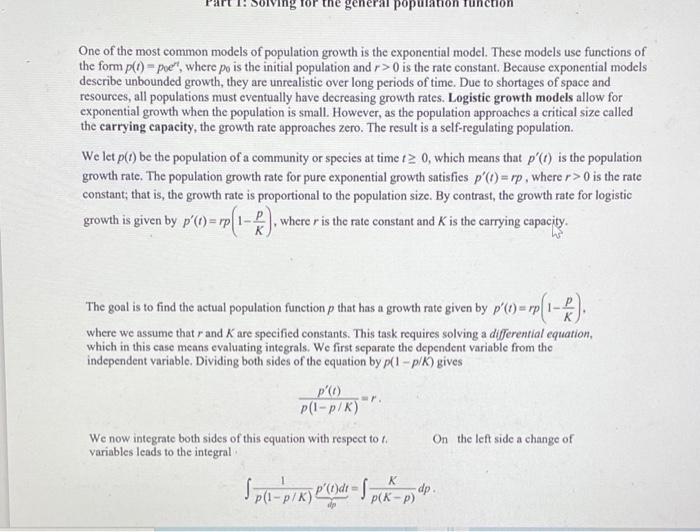 Solved Part 4: Graphing the particular population function | Chegg.com
