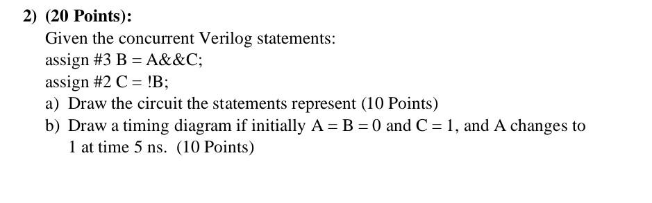 Solved 2) (20 Points): Given the concurrent Verilog | Chegg.com