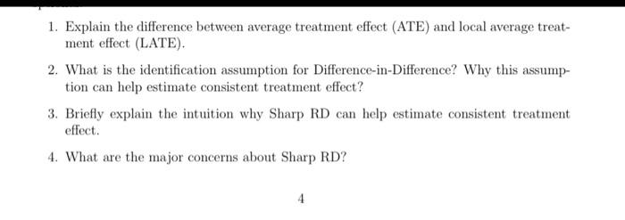 Solved 1. Explain the difference between average treatment | Chegg.com