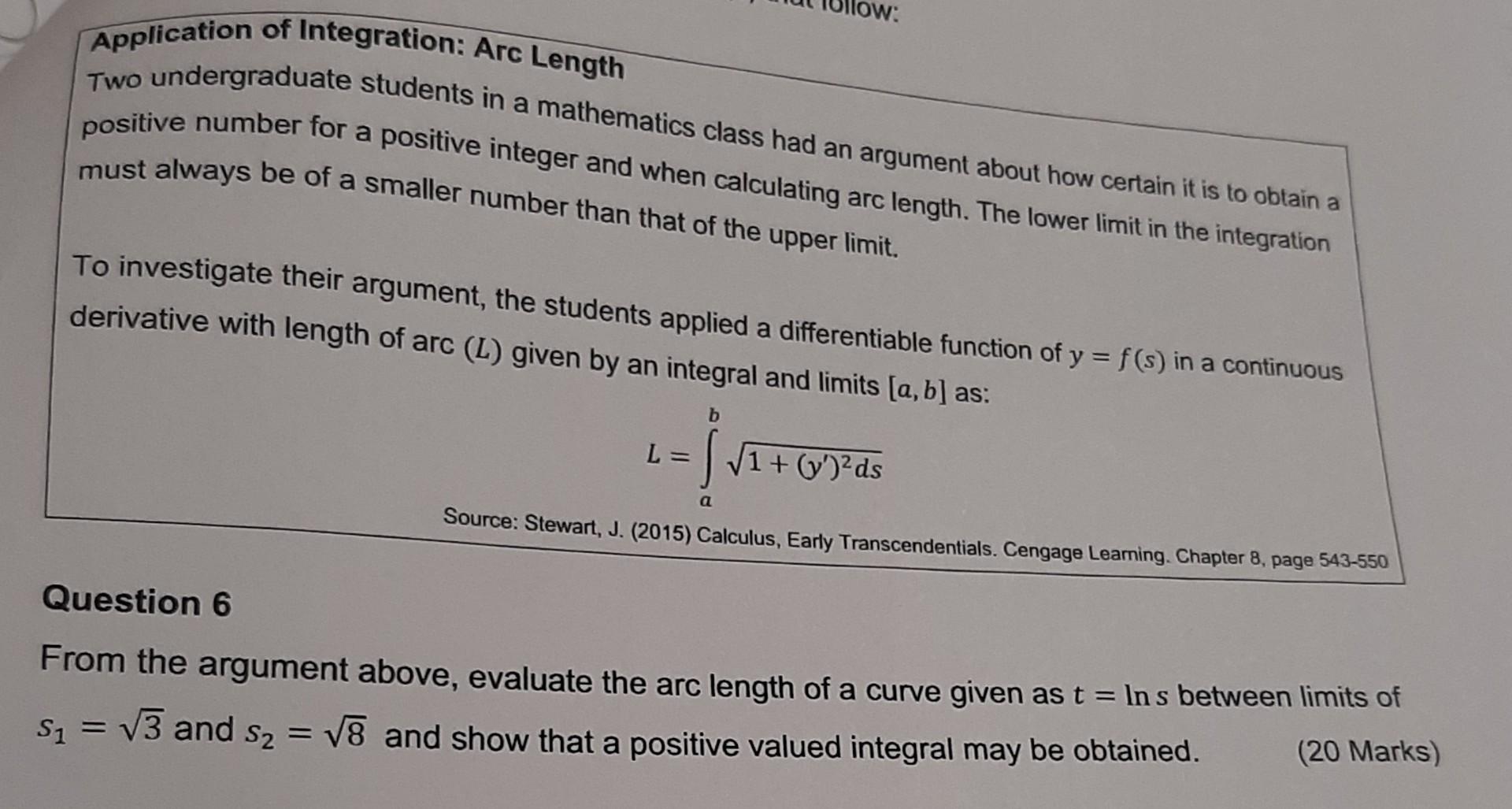 Solved Application of Integration: Arc Length Two | Chegg.com