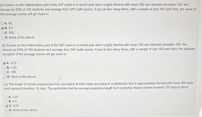 Solved a) Scores on the mathematics part of the SAT exam in | Chegg.com