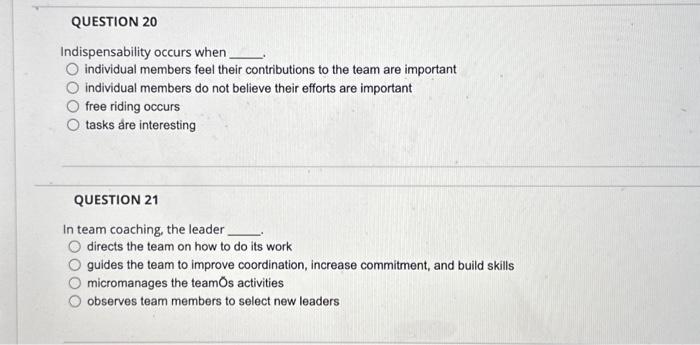 Solved Indispensability occurs when individual members feel | Chegg.com