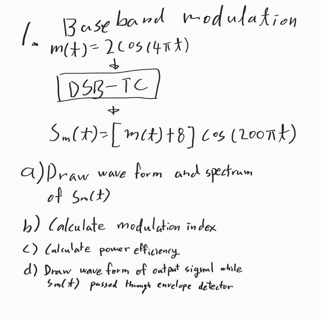 Solved 1. Baseband modulation m(t)- 2003 (476) DSB-TC d | Chegg.com